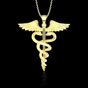 18K Gold Plated Caduceus Medicine Symbol Pendant, Medical Jewelry, Gift ...