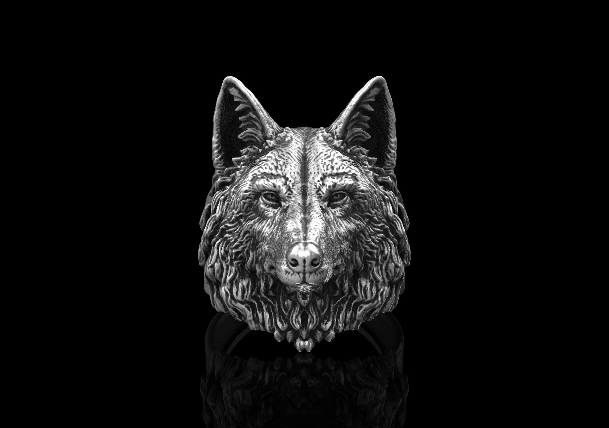 Silver Men Wolf Ring Wolf Sterling Silver Men's Signet - Etsy