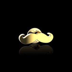 18K Gold Plate Moustache Lapel Pin, Movember Mustache Brooch, Bearded ...