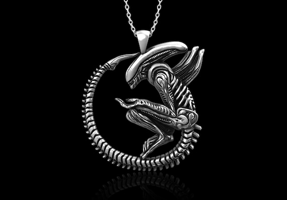Sterling Silver Alien Xenomorph Necklace Pendant H.R. Giger - Etsy