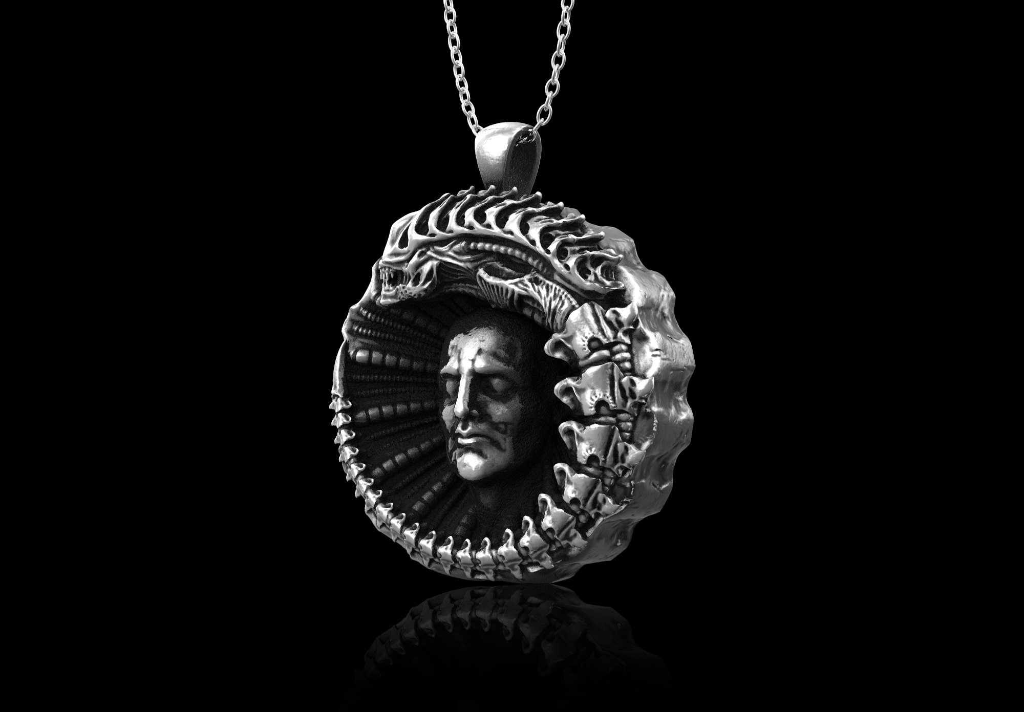 Sterling Silver Alien Xenomorph Prometheus Pendant Necklace - Etsy