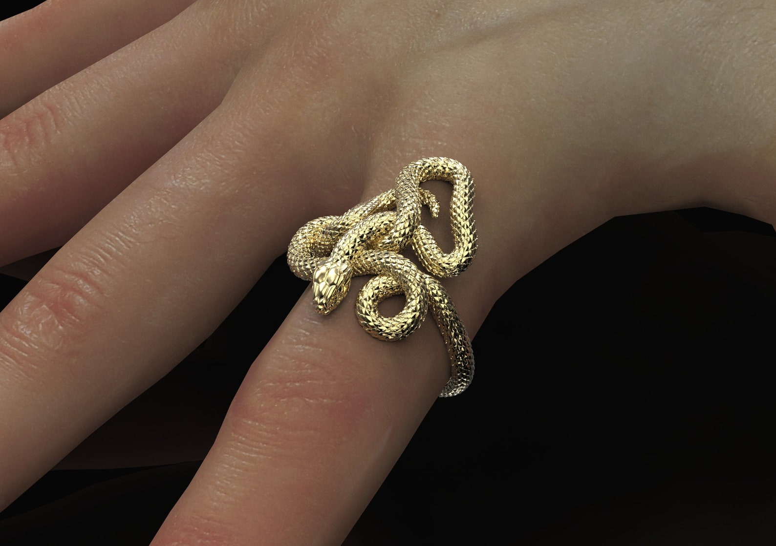 18K Yellow Gold Plated Snake Ring, Ancient Mythological Symbols Snake ...
