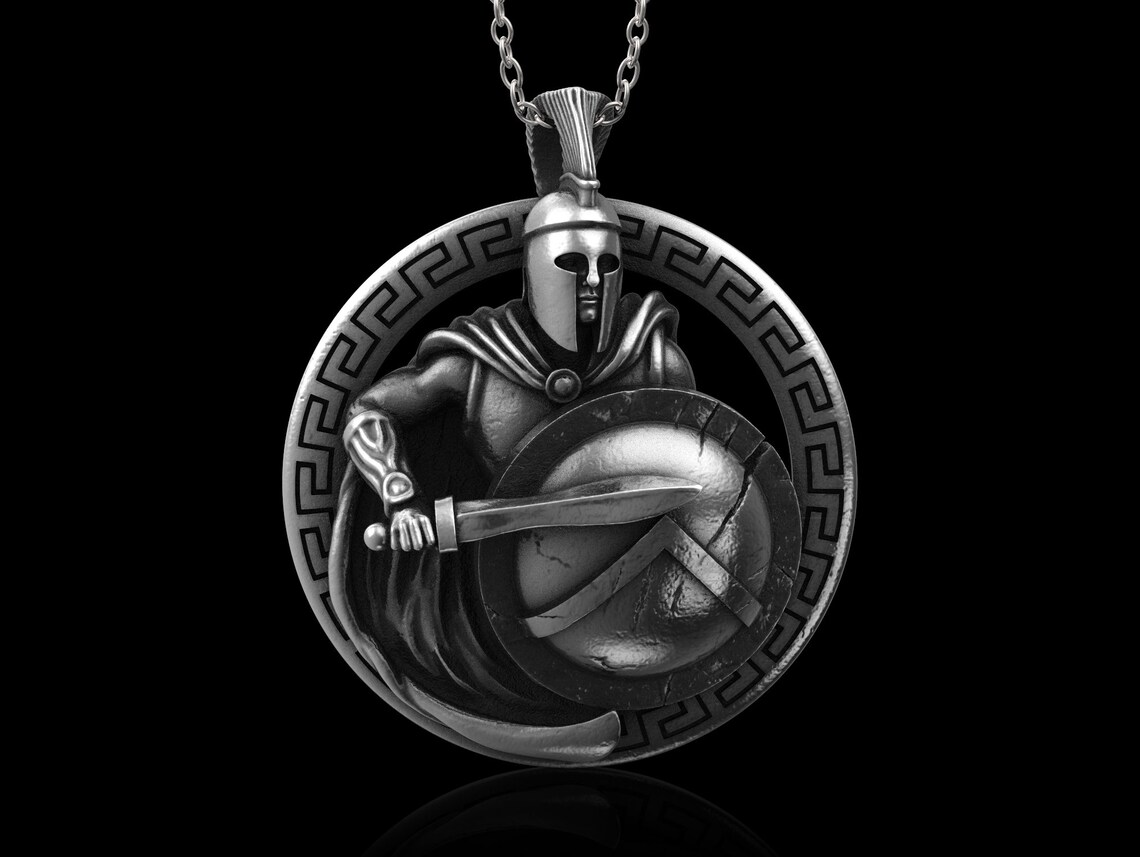 Silver Spartan Men Necklace Spartan Helmet Spartan Shield | Etsy