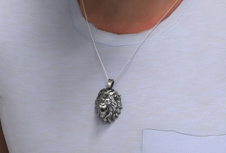 Sterling Silver Lion Men Pendant Necklace Angry Lionroaring | Etsy