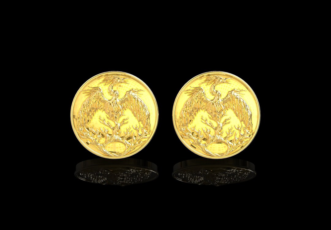 Yellow Gold Plated Winged Phoenix Cufflinks, Ancient Greek Mythology ...