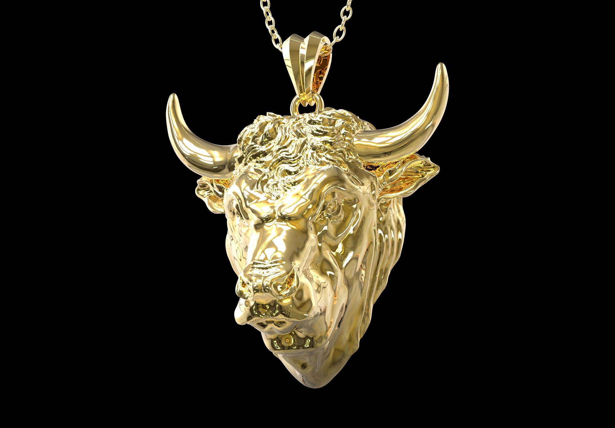 18K Gold Plated Bull Head Pendant, Angry Bull Necklace, Men Bull ...