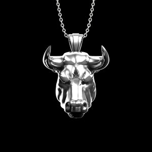 Sterling Silver Angry Bull Pendant Necklace, Men Bull Necklace, Mens ...