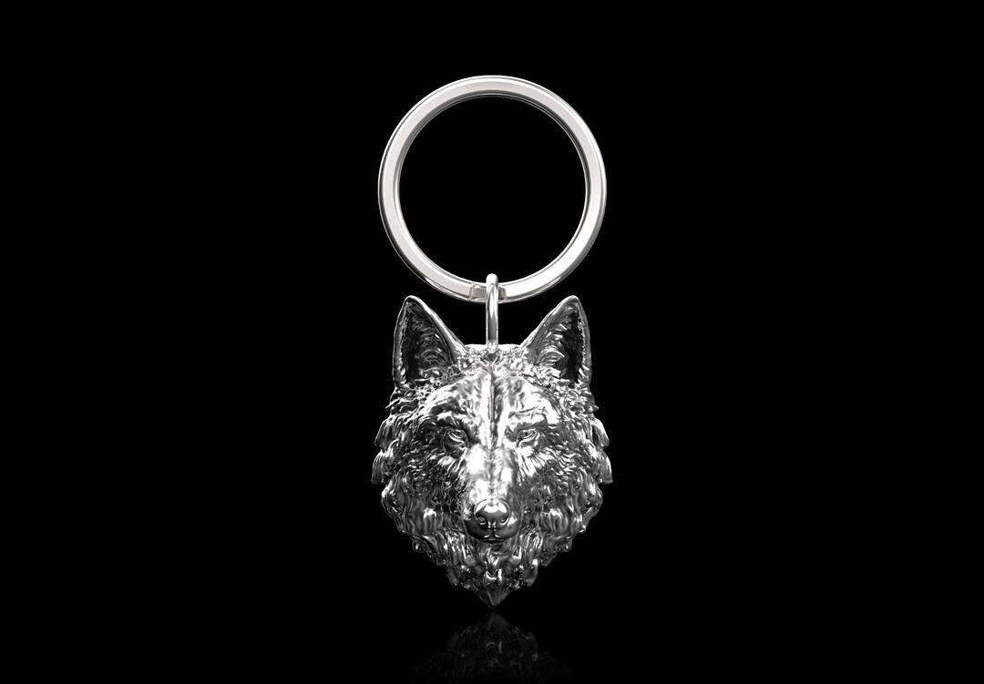 Sterling Silver Calm Wolf Keychain, Wolf Keyring, Viking Nordic Wolf ...