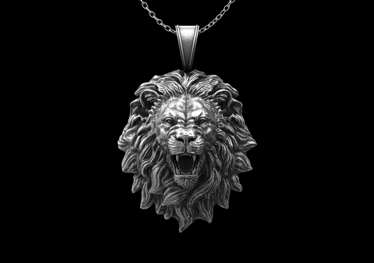 Sterling Silver Lion Men Pendant Necklace Angry Lionroaring | Etsy