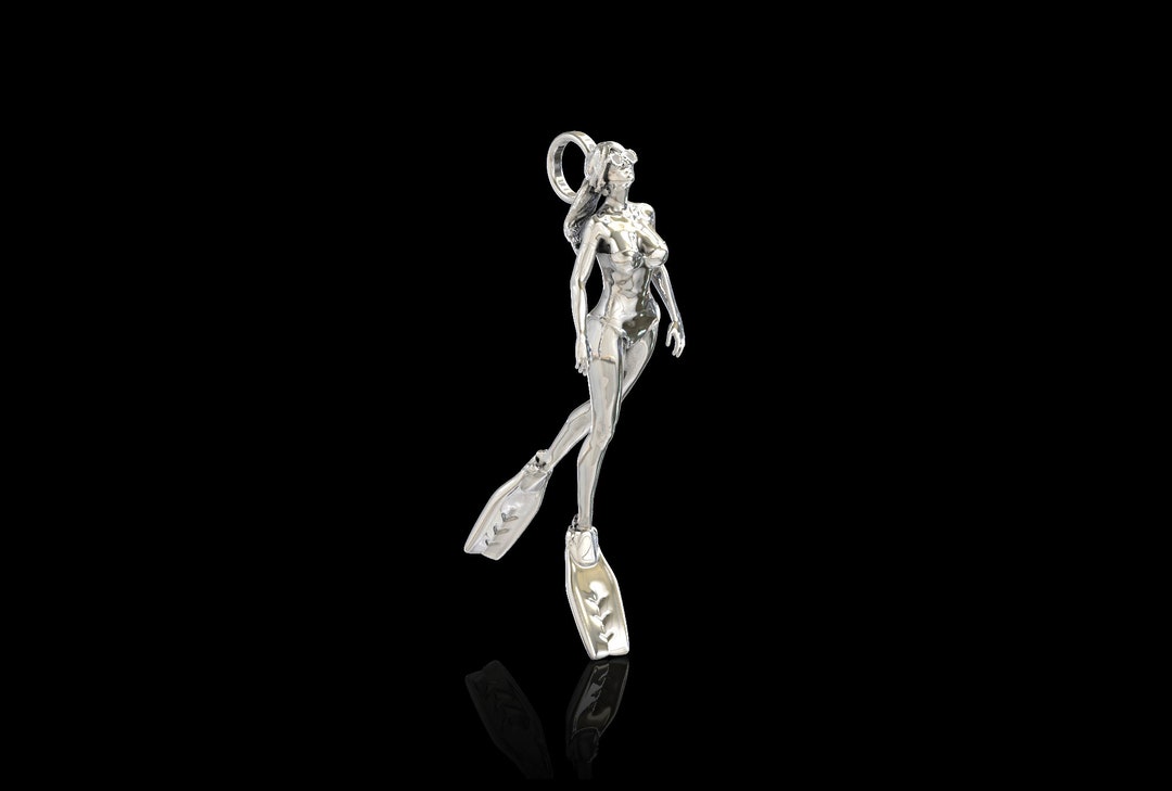 Sterling Silver Scuba Diver Pendant Necklace, Diver Gift, Free Diving ...