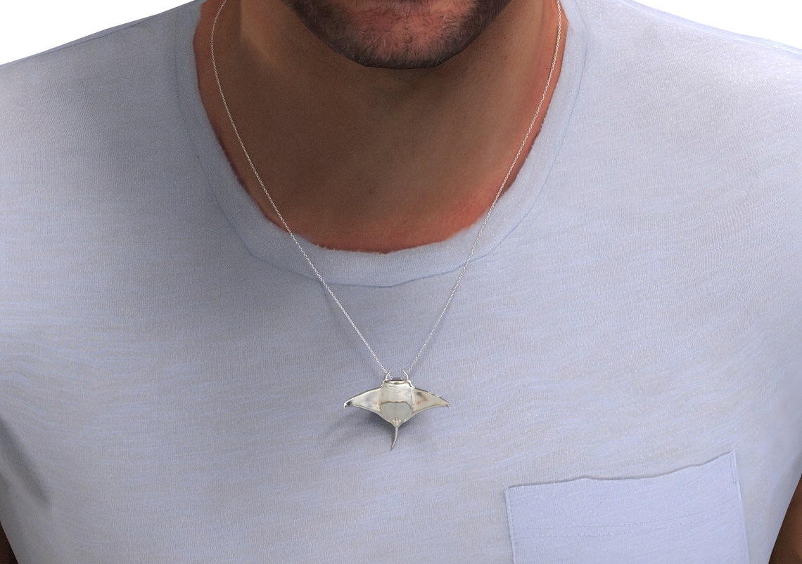 Sterling Silver Manta Ray Necklace Pendant Sea life Marine | Etsy