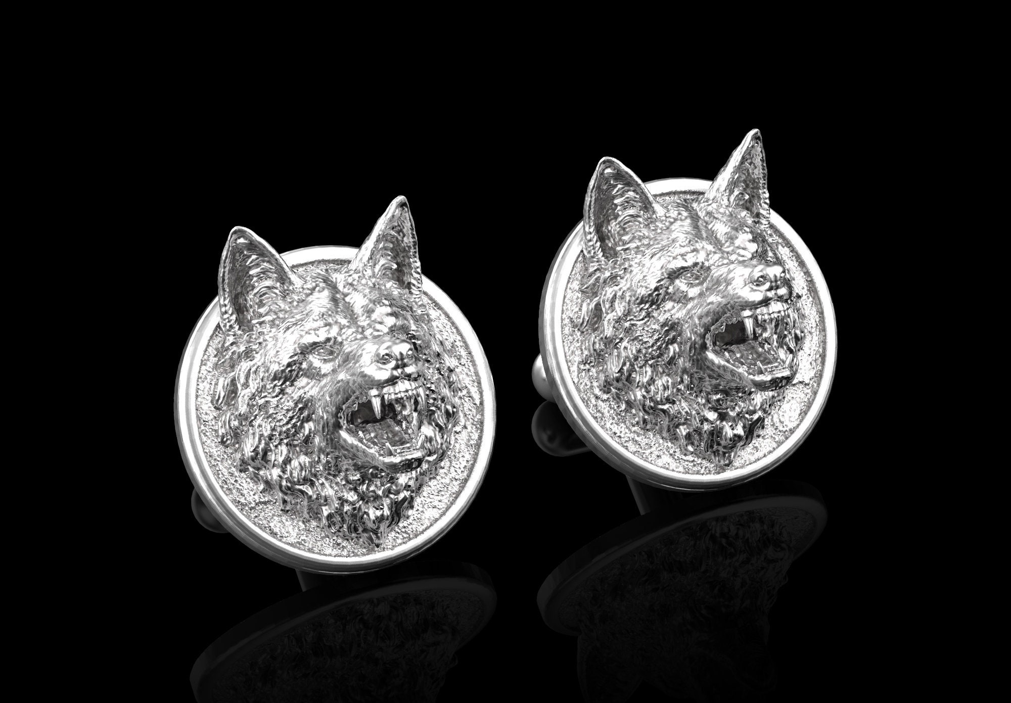 Sterling Silver Wolf Cufflinks Angry Wolf Head Wild Wolf - Etsy