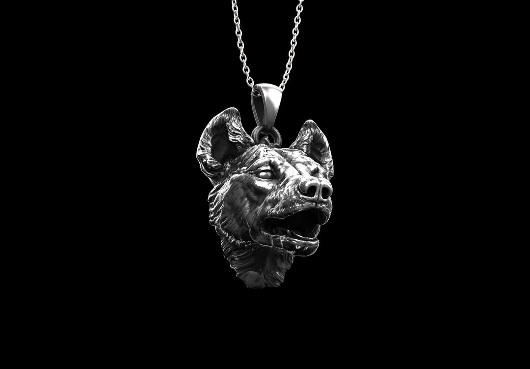 Sterling Silver Hyena Head Pendant, Beast Gothic Necklace, Handmade ...