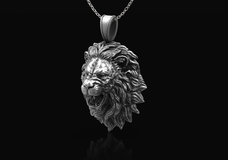 Sterling Silver Lion Men Pendant Necklace Angry Lionroaring | Etsy