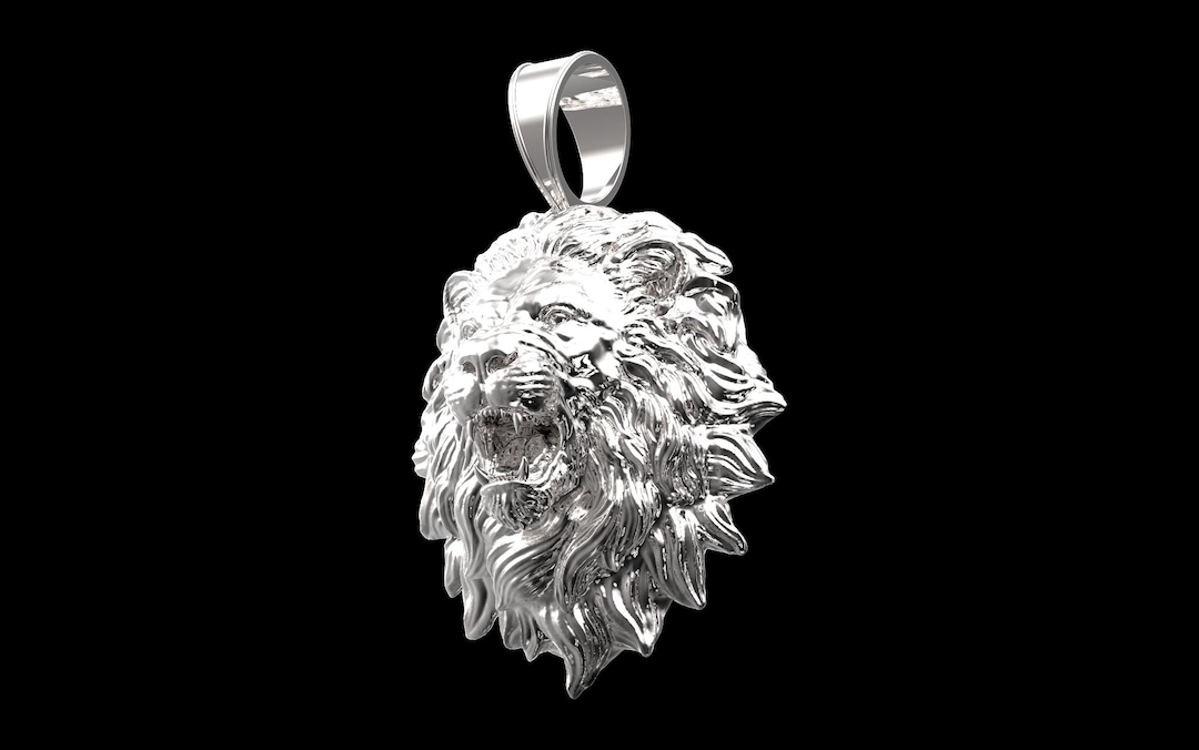 High Gloss Sterling Silver Big Size Roaring Lion Men Pendant Necklace ...