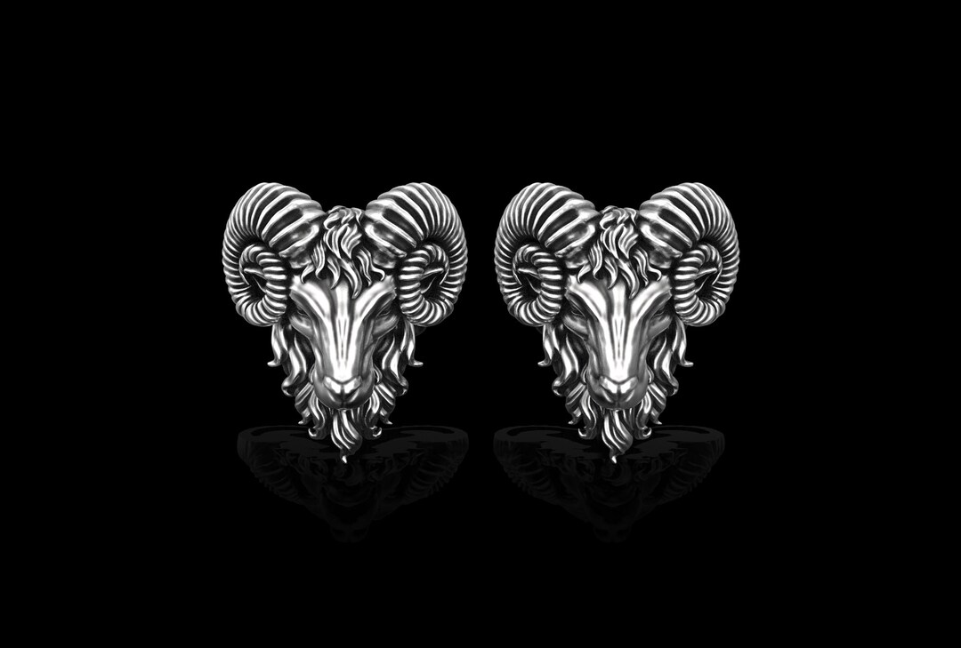Antique Sterling Silver Aries Ram Head Men's Cufflinks, Ram Goat Rustic ...