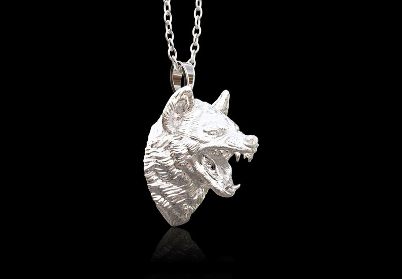 High-gloss Silver Angry Hyena Pendant, Beast Gothic Necklace, Handmade ...