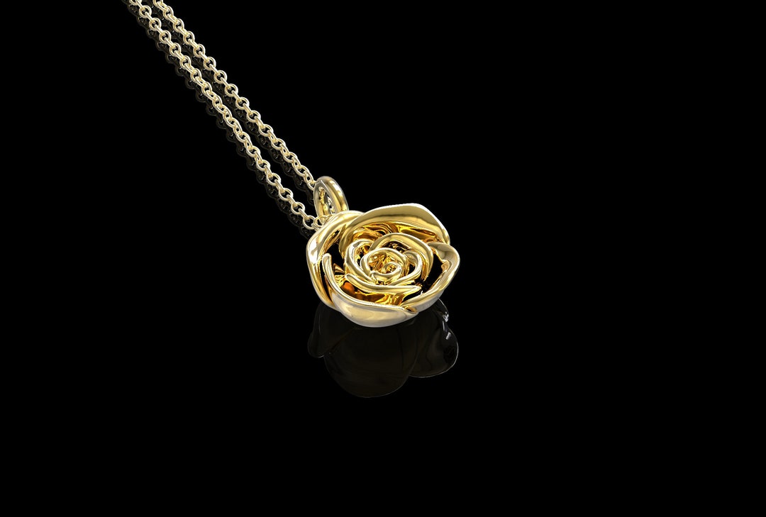 Yellow Gold Plated Small Rose Pendant, Rose Necklace, Rose Pendant for ...