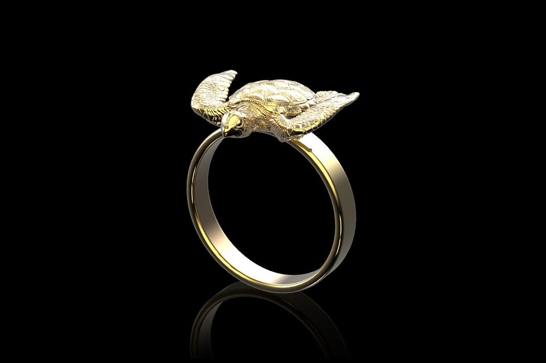 Yellow Gold Plated Sea Turtle Solid Ring Ocean Turtle Jewelry Sealife ...