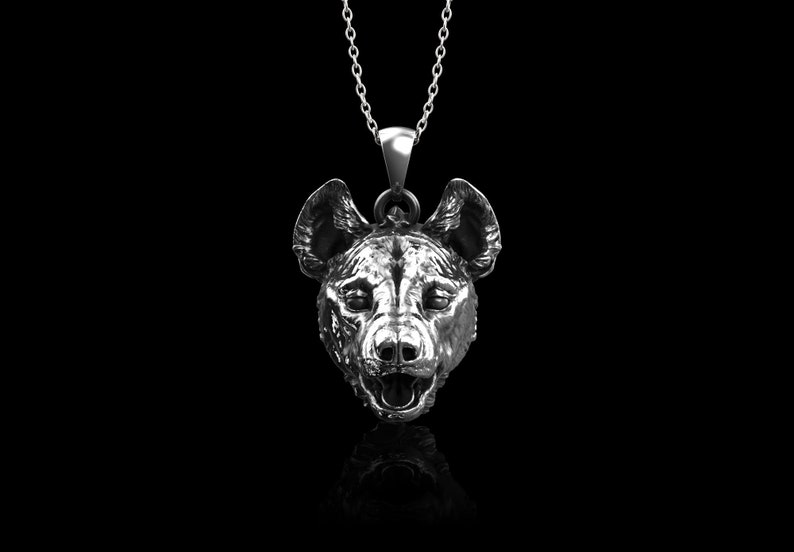 Sterling Silver Hyena Head Pendant, Beast Gothic Necklace, Handmade ...