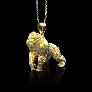 18K Gold Plated Solid Gorilla Pendant, Mountain Gorilla Jewelry, Animal ...
