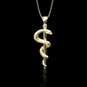 Bronze Rod of Asclepius Medicine Symbol Pendant, Statue of Medical ...