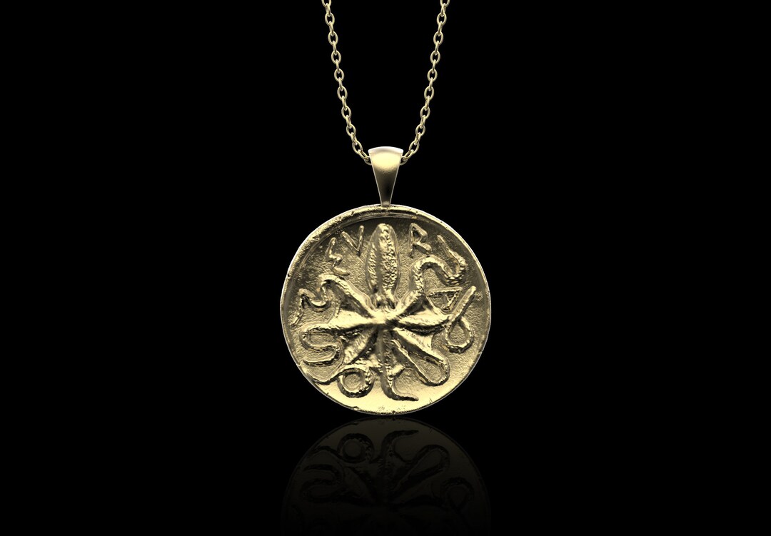 Bronze Ancient Octopus Coin Pendant Necklace, Greek Octopus Necklace ...