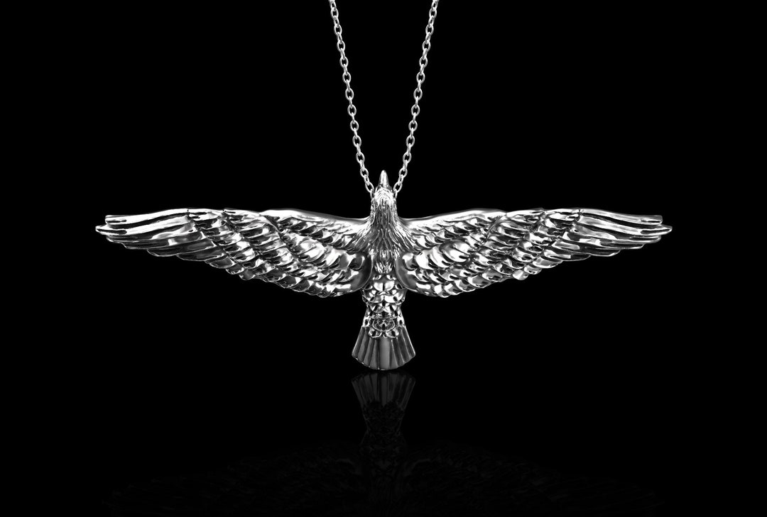 Sterling Silver Winged Bald Eagle Pendant, Thunderbird Pendant, Silver ...