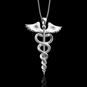 Sterling Silver Caduceus Pendant Necklace, Medical Jewelry Pendant ...