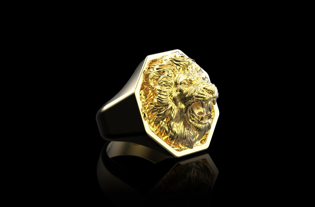 18K Gold Plated Angry Lion Ring, Leo Zodiac Ring, Lion King Ring, Mens ...