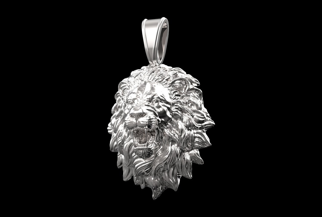 High-gloss Sterling Silver Roaring Lion Pendant for Men, American Style ...