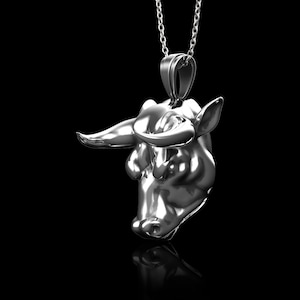 Sterling Silver Angry Bull Pendant Necklace, Men Bull Necklace, Mens ...