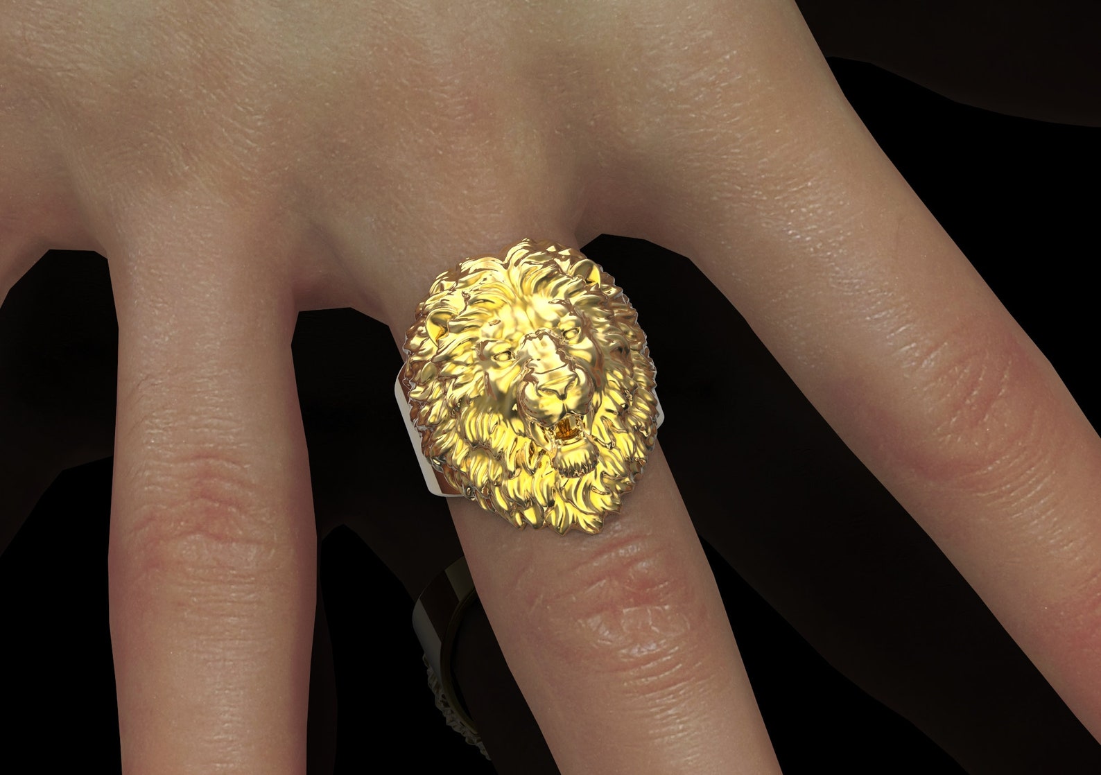 18K Yellow Gold Plated Lion Ring, Angry Lion Ring, Roaring Lion Head ...