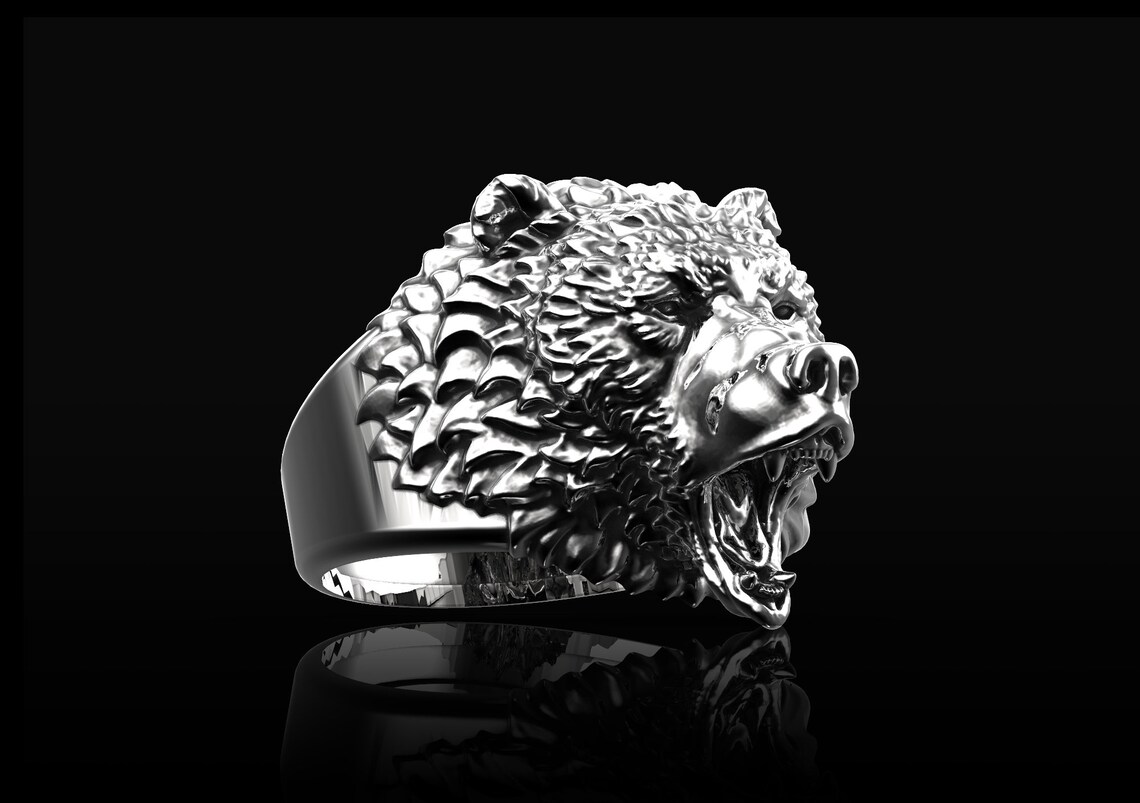 Bear Ring Silver Bear Ring Grizzly Bear Ring Bear Men Ring - Etsy