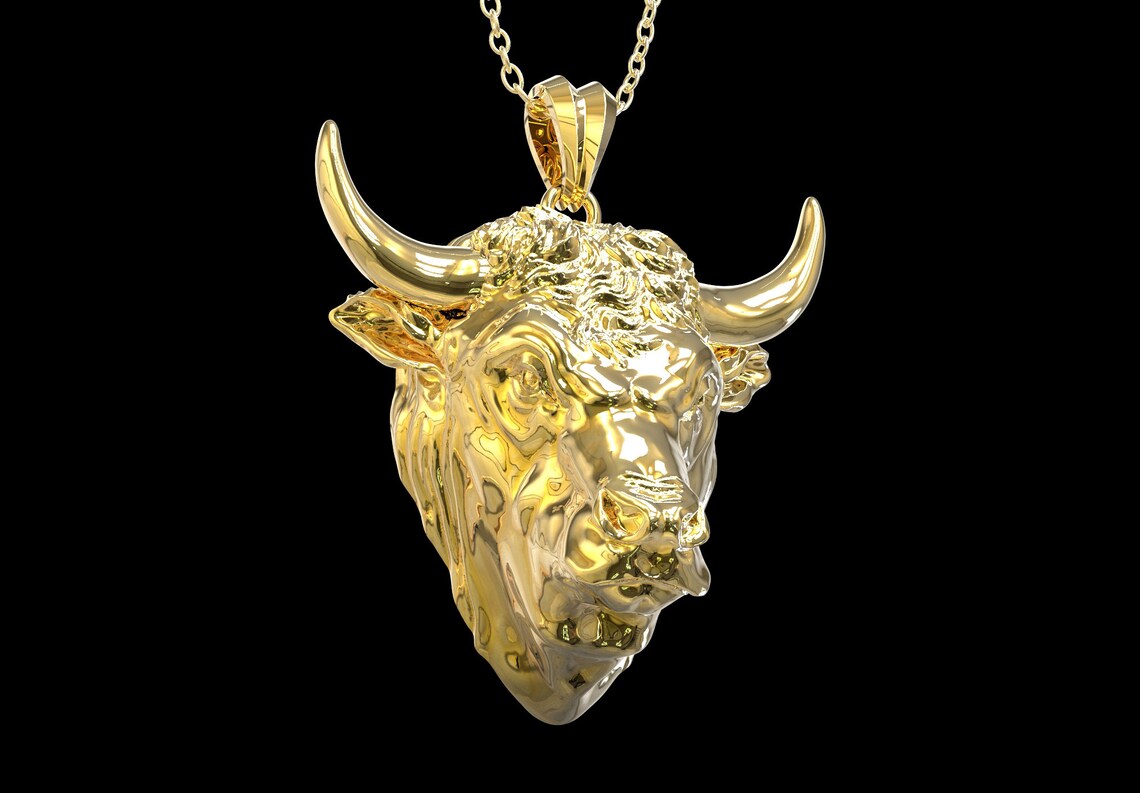 18K Gold Plated Bull Head Pendant, Angry Bull Necklace, Men Bull ...