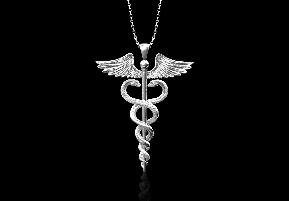 Sterling Silver Caduceus Pendant Necklace, Medical Jewelry Pendant ...