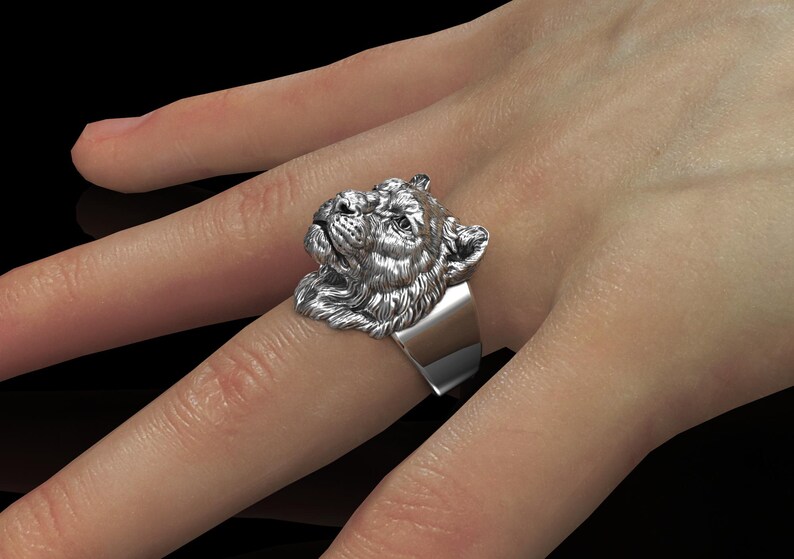 Antique Sterling Silver Snow Leopard Ring, Ghost Cat Ring, Animal ...