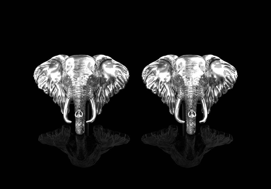 Sterling Silver Elephant Head Cufflinks, Elephant Cufflinks, African ...