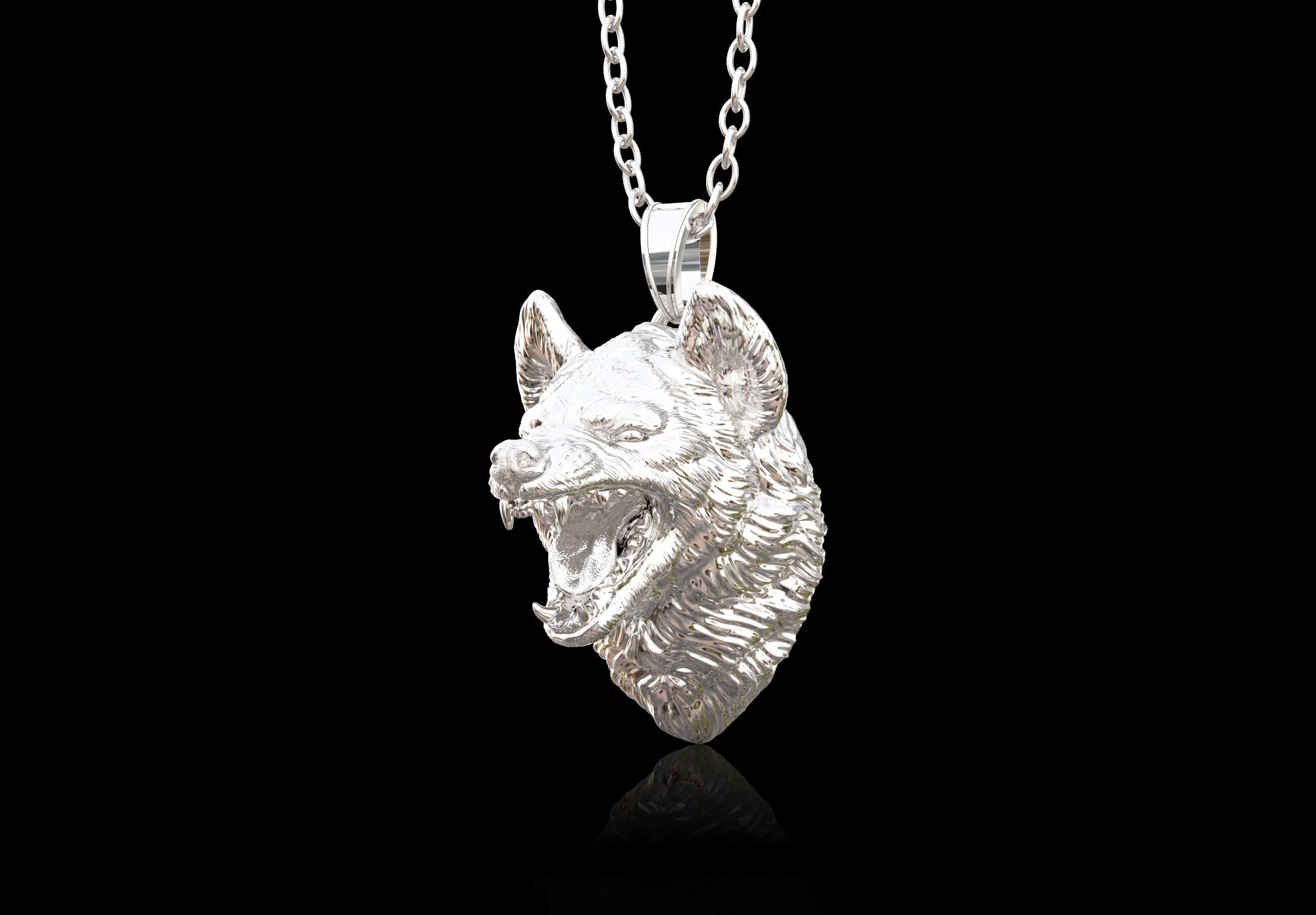 High-gloss Silver Angry Hyena Pendant, Beast Gothic Necklace, Handmade ...