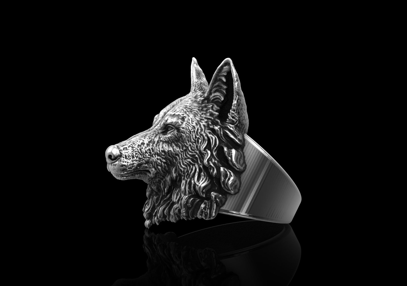 Silver Men Wolf Ring Wolf Sterling Silver Men's Signet | Etsy