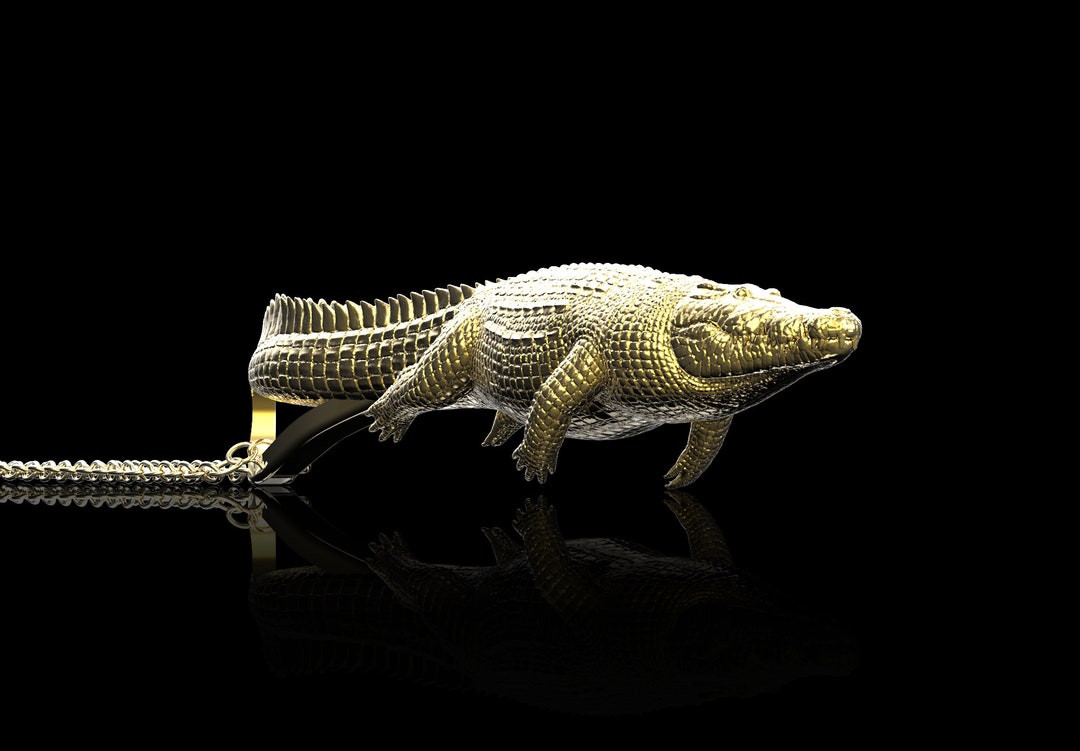 18K Gold Plated Crocodile Swimming Pendant, Alligator Necklace ...