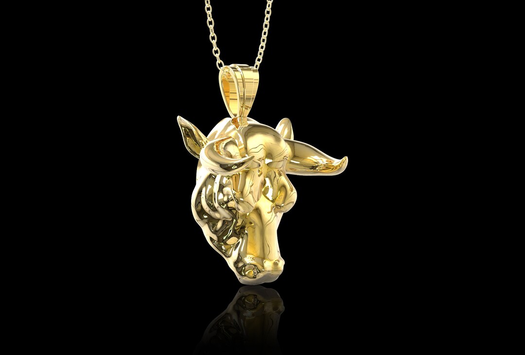 Yellow Gold Plated Angry Bull Pendant Necklace, Men Bull Necklace, Mens ...
