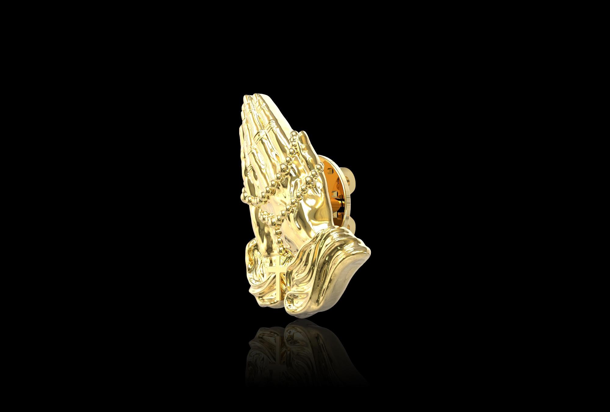 18K Gold Plated Praying Hands With Rosary Lapel Pins, Protection Brooch ...