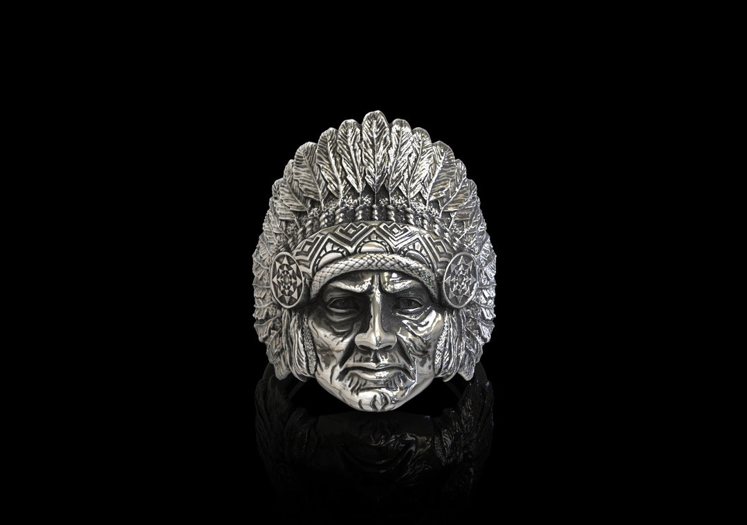 Sterling Silver American Indian Chief Ring, Indian Jewelry, Indian Men ...