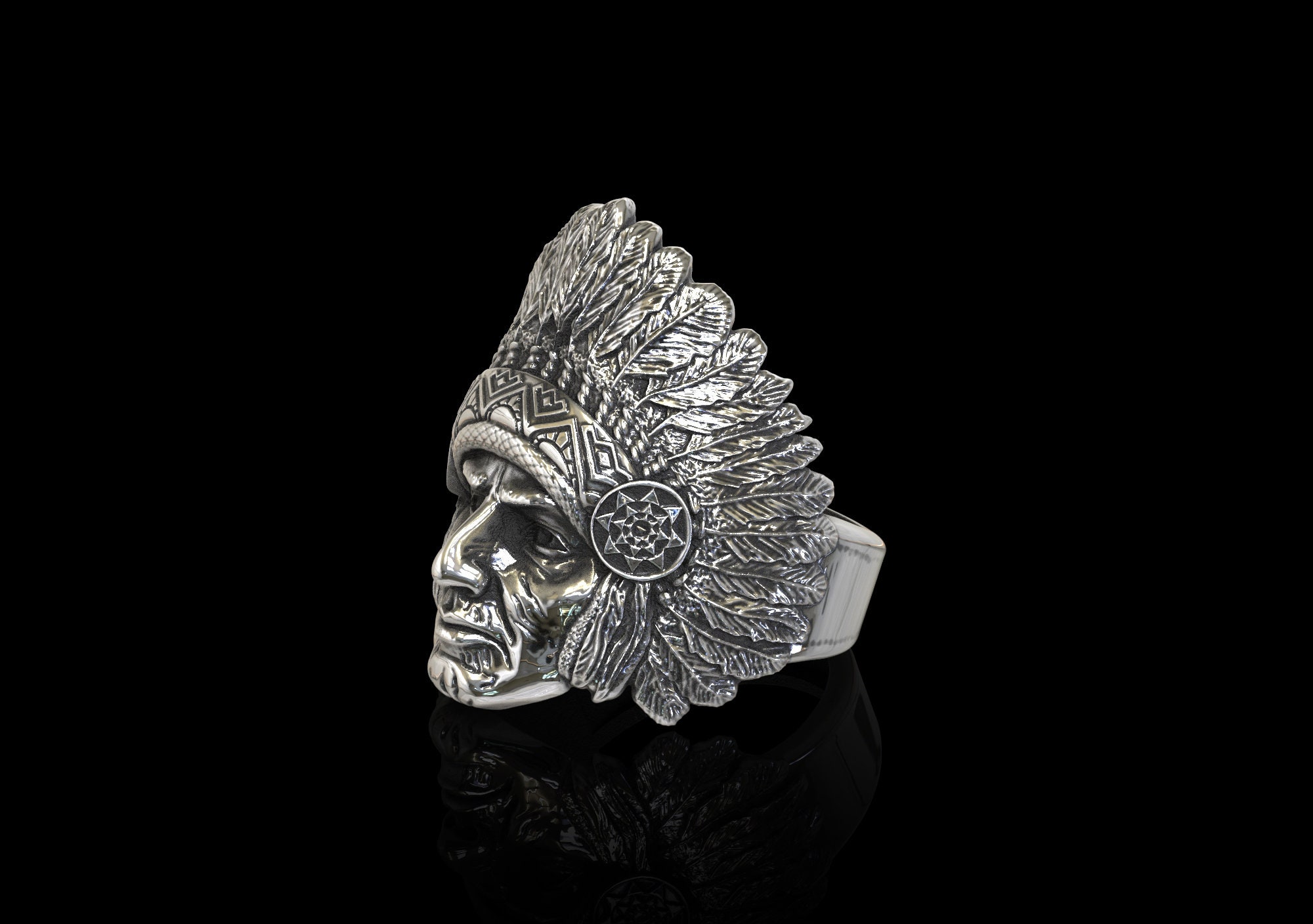 Sterling Silver American Indian Chief Ring, Indian Jewelry, Indian Men ...
