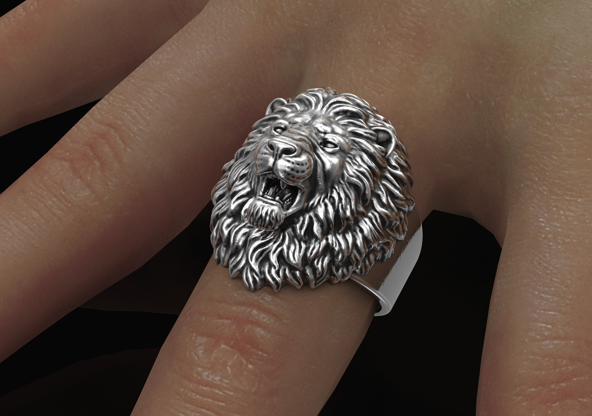 Lion Ring, Silver Lion Ring, Angry Lion Ring, Antique Silver, American ...