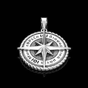 Sterling Silver Compass Mens Pendant Necklace, Engraved Compass ...