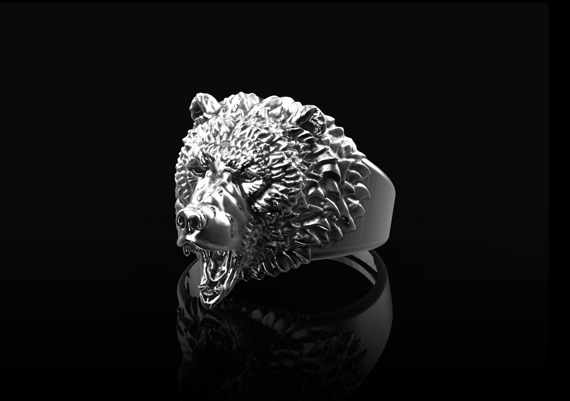Bear Ring Silver Bear Ring Grizzly Bear Ring Bear Men Ring - Etsy