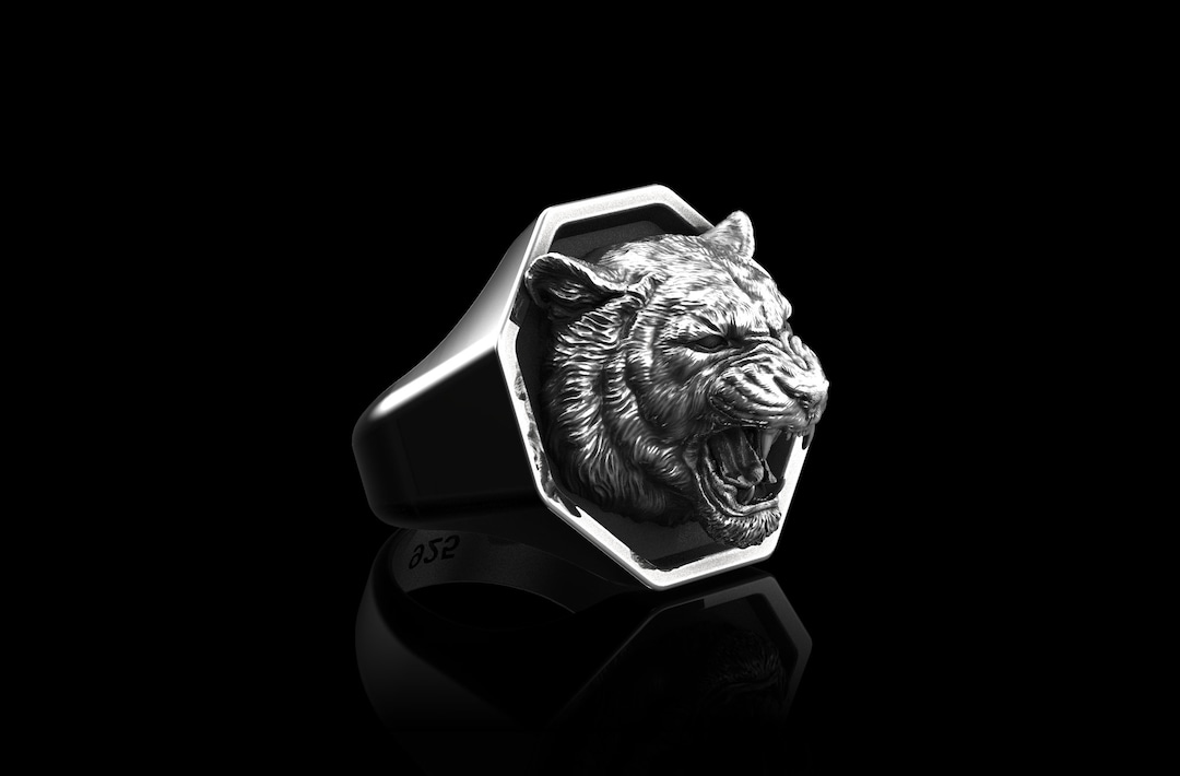 Sterling Silver Angry Tiger Ring, Roaring Tiger King Ring, Tiger ...