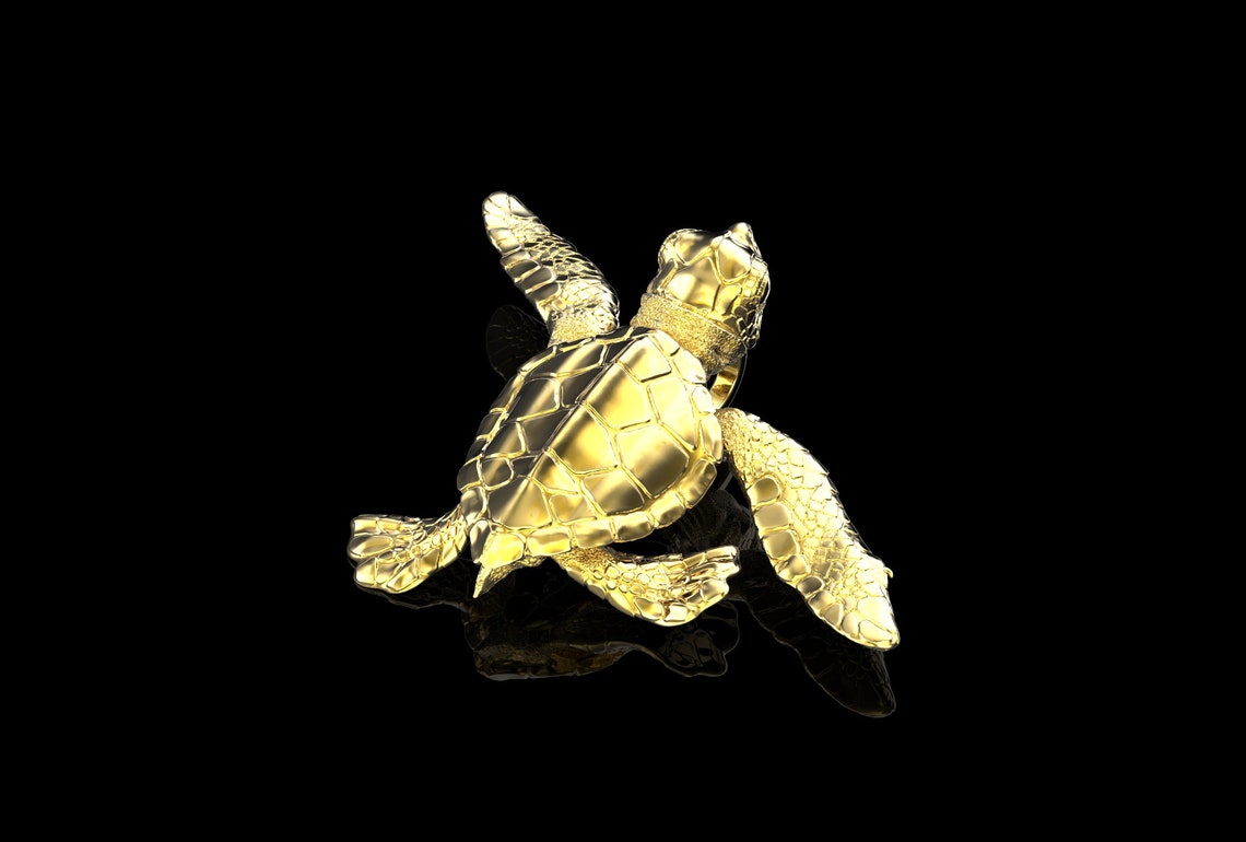 Yellow Gold Plated Sea Turtle Hatchling Necklace, Sealife Pendant, Baby ...